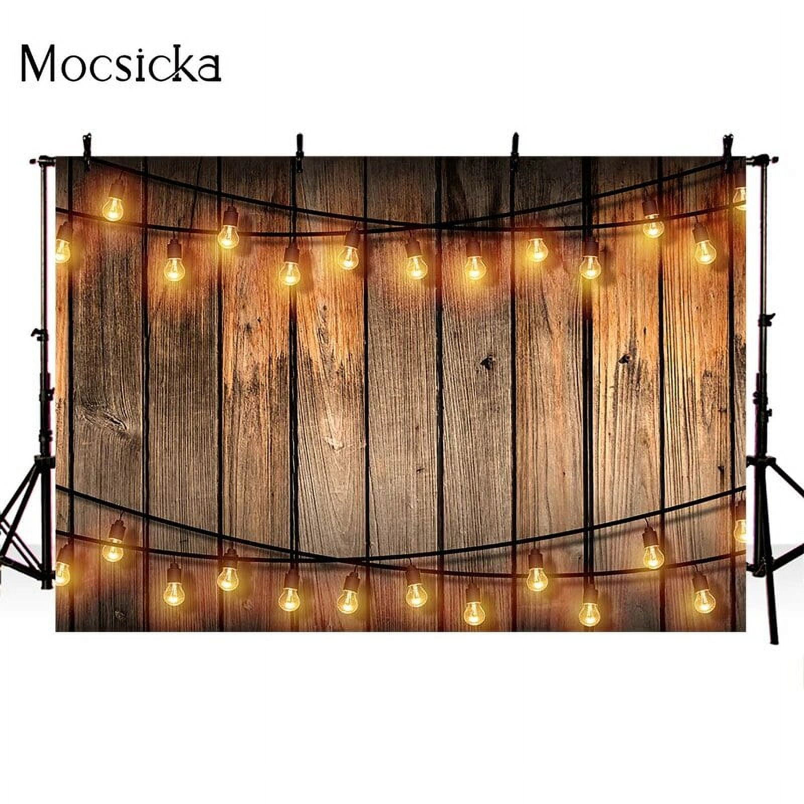 Rustic Brown Wood Plank Photography Background String Lights Sunflower ...