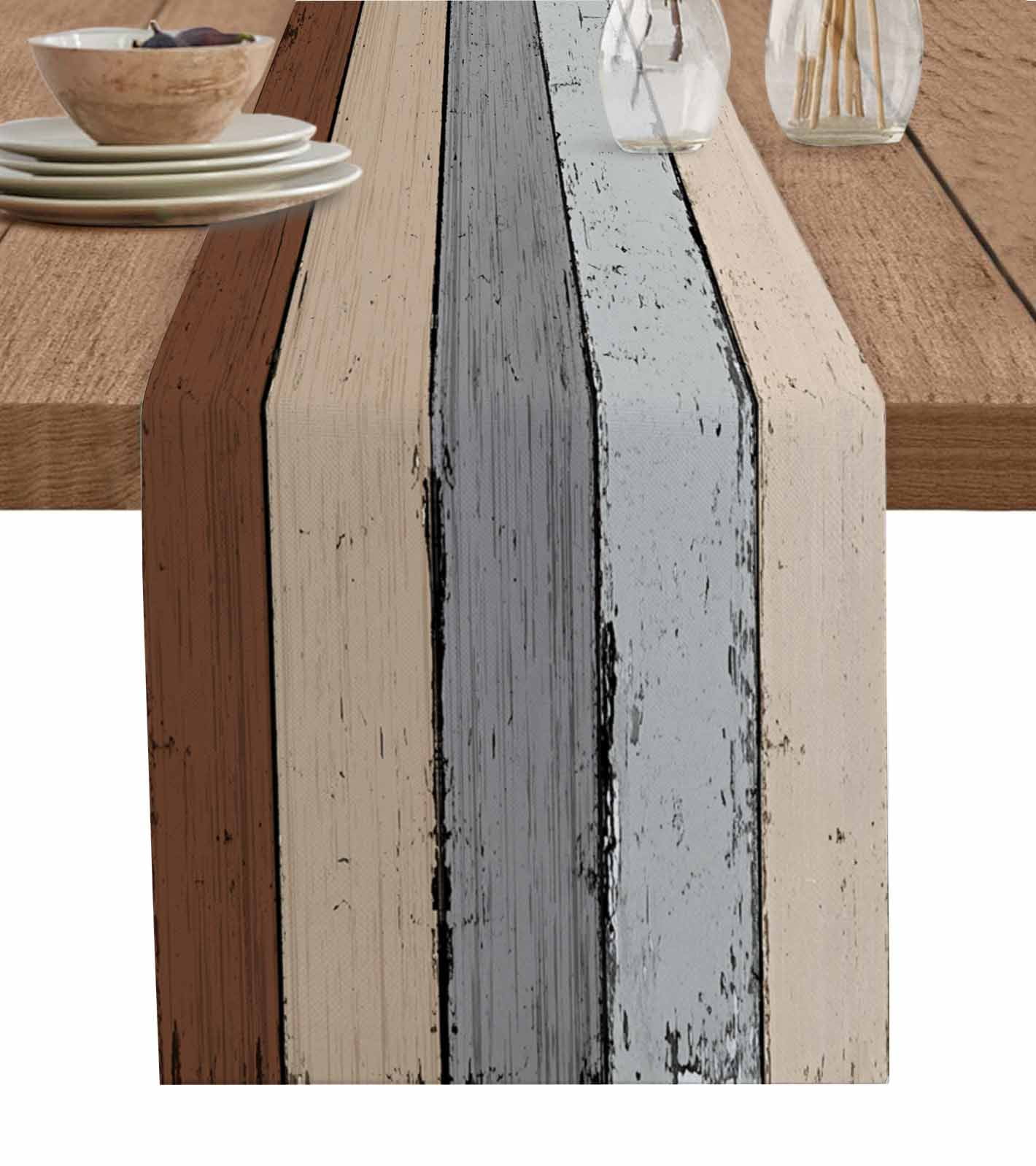 Rustic Brown Wood Table Runners 90 Inches Long, Cotton Linen Fabric ...