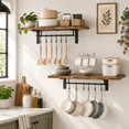 Rustic Brown and Black 23.6''L x 14.2''W x 6.3''H Wall Mounted Pot Rack ...