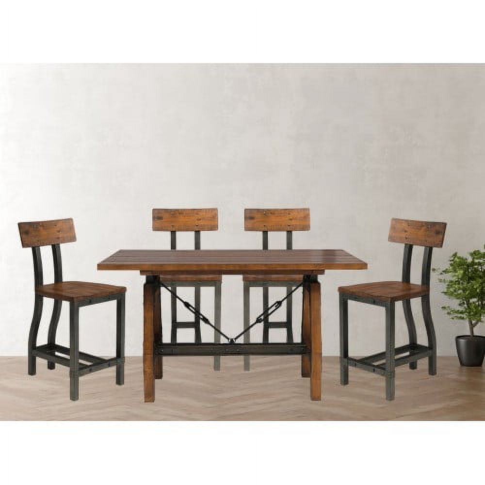 Rustic Brown and Gunmetal Finish 5pc Dining Set Counter Height Table ...