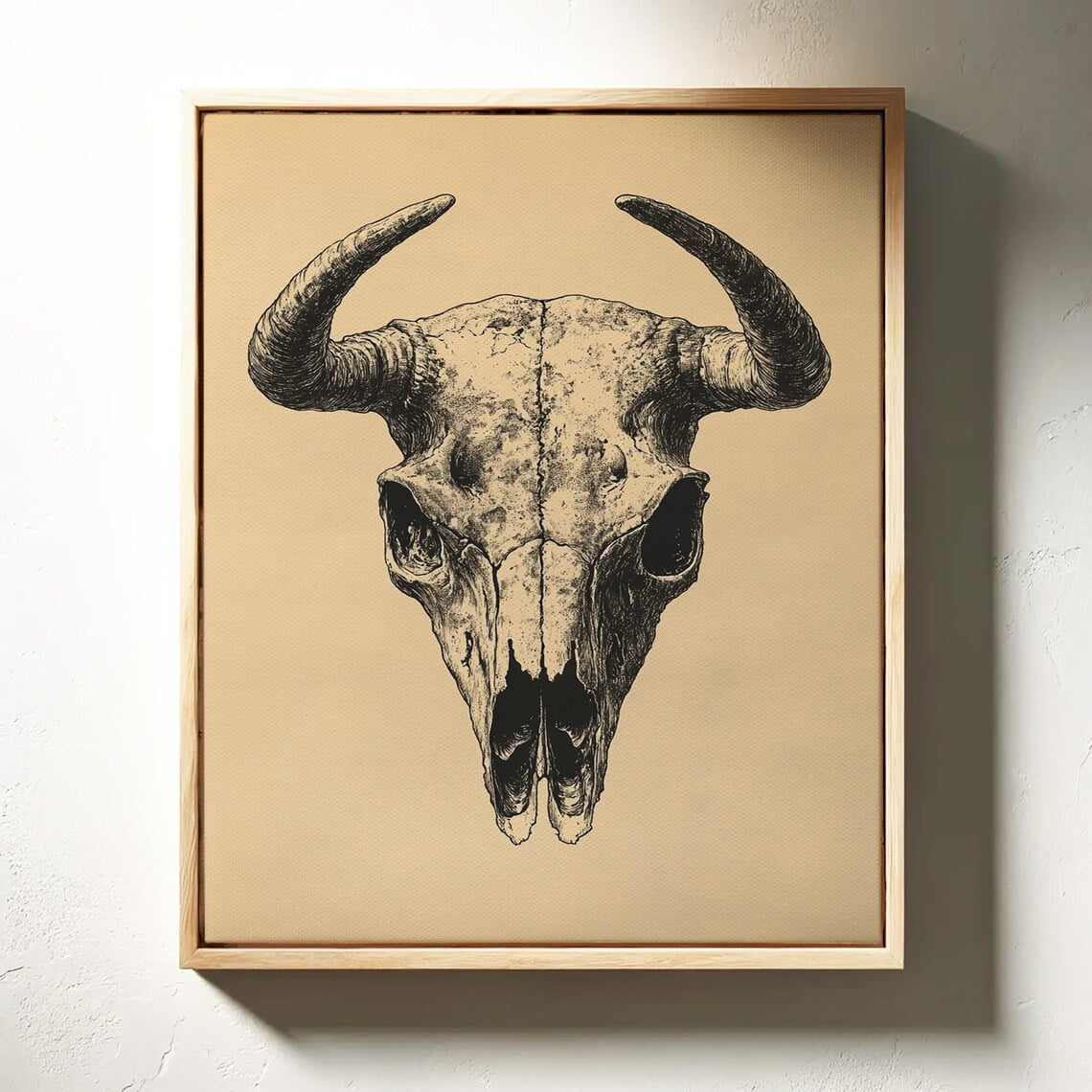 Rustic Buffalo Skull Print – Black And White Horned Skull Western Wall ...