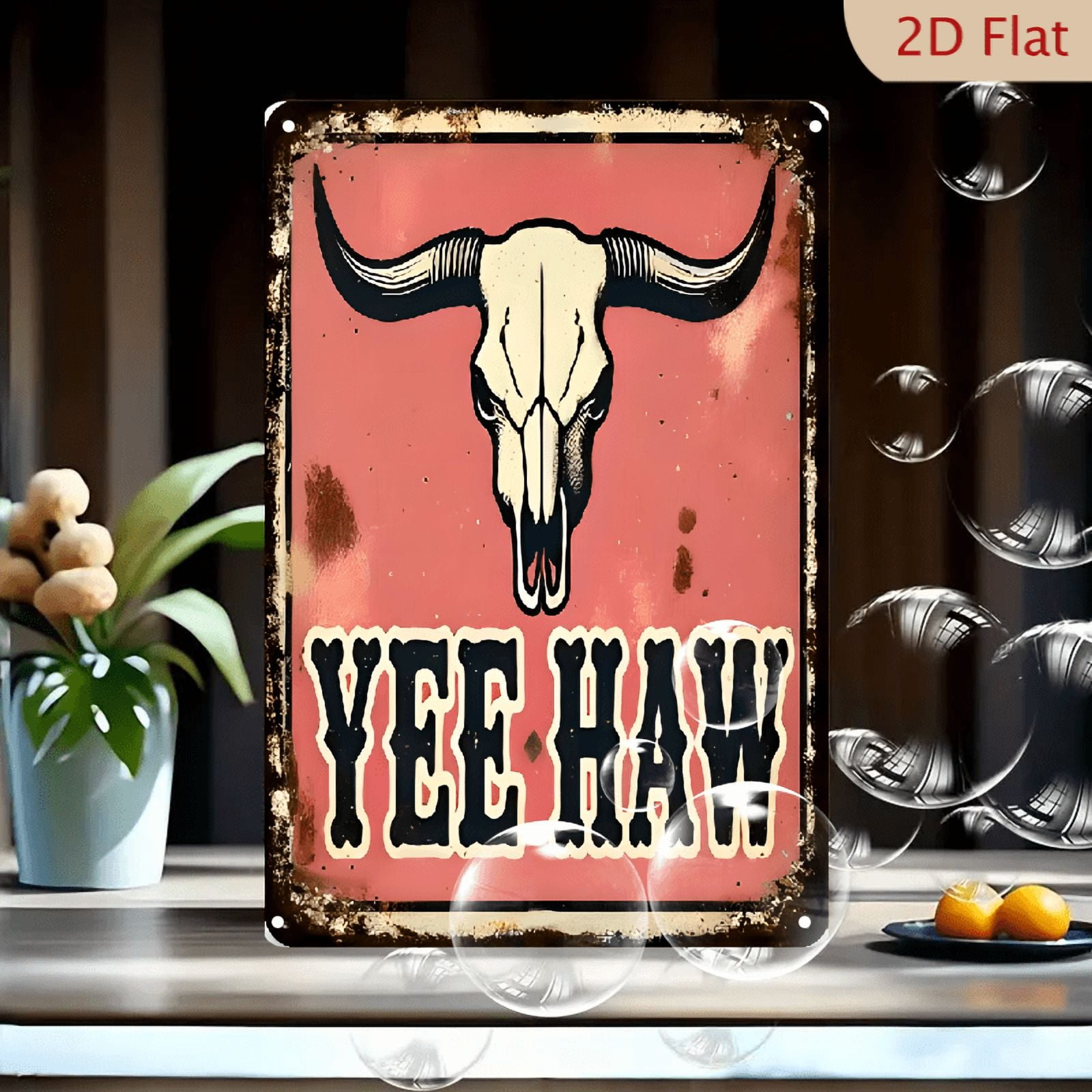 Rustic Bull Skull iron Sign 'YEE HAW' - Vintage Style Metal Wall Art ...