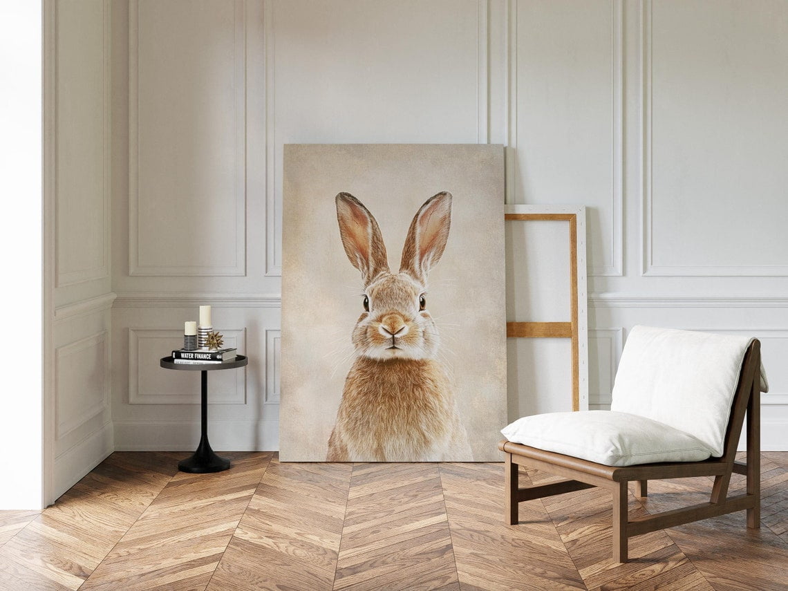 Rustic Bunny Portrait - Whimsical Farmhouse Animal Wall Art, Cute ...