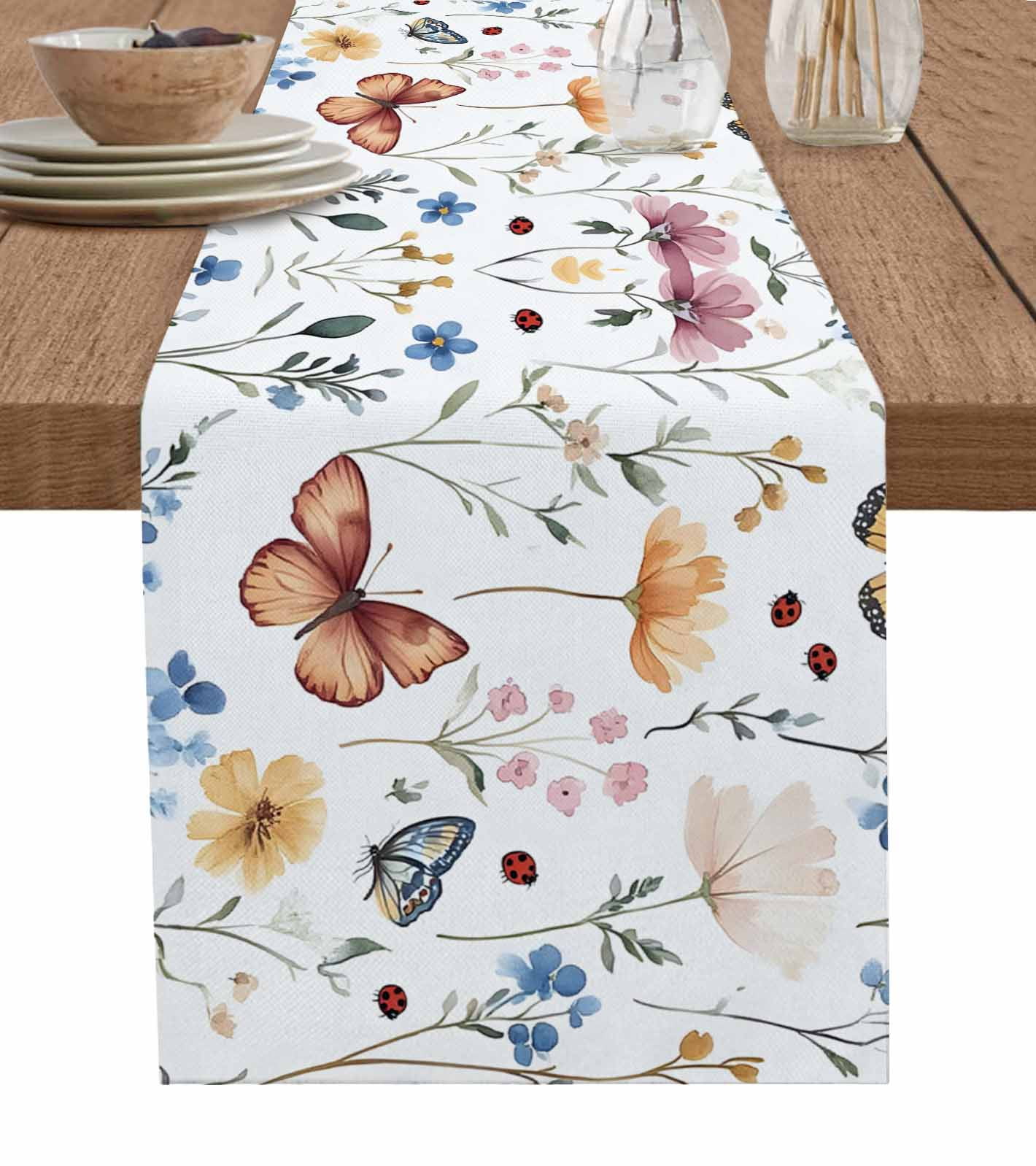 Rustic Butterfly Flowers Table Runner 72 Inches, Spring Botanical ...