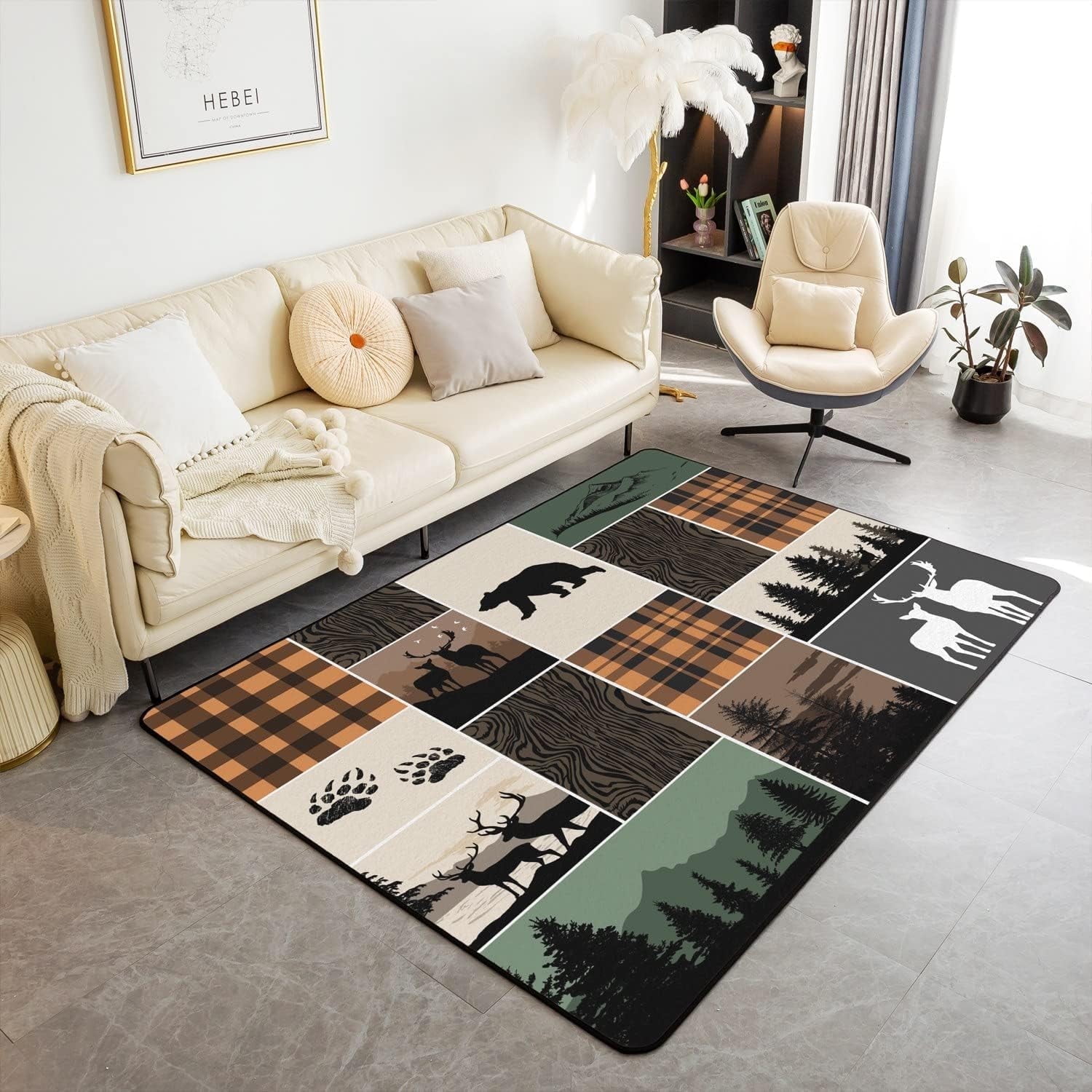 Rustic Cabin Area Rug 5x7, Hunting Bear Deer Rug Teens Adult, Farmhouse ...