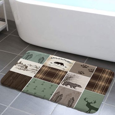 Cabin Bathroom Rugs, Forest Animal Lodge Cabin Vintage Wooden Country ...