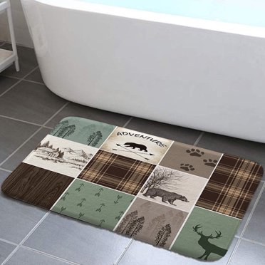 Cabin Bathroom Rugs, Forest Animal Lodge Cabin Vintage Wooden Country ...