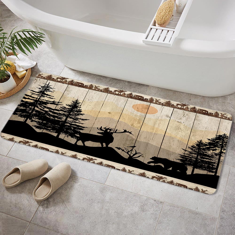 Rustic Cabin Bath Rugs for Bathroom, Cute Bear Deer Forest Print on ...