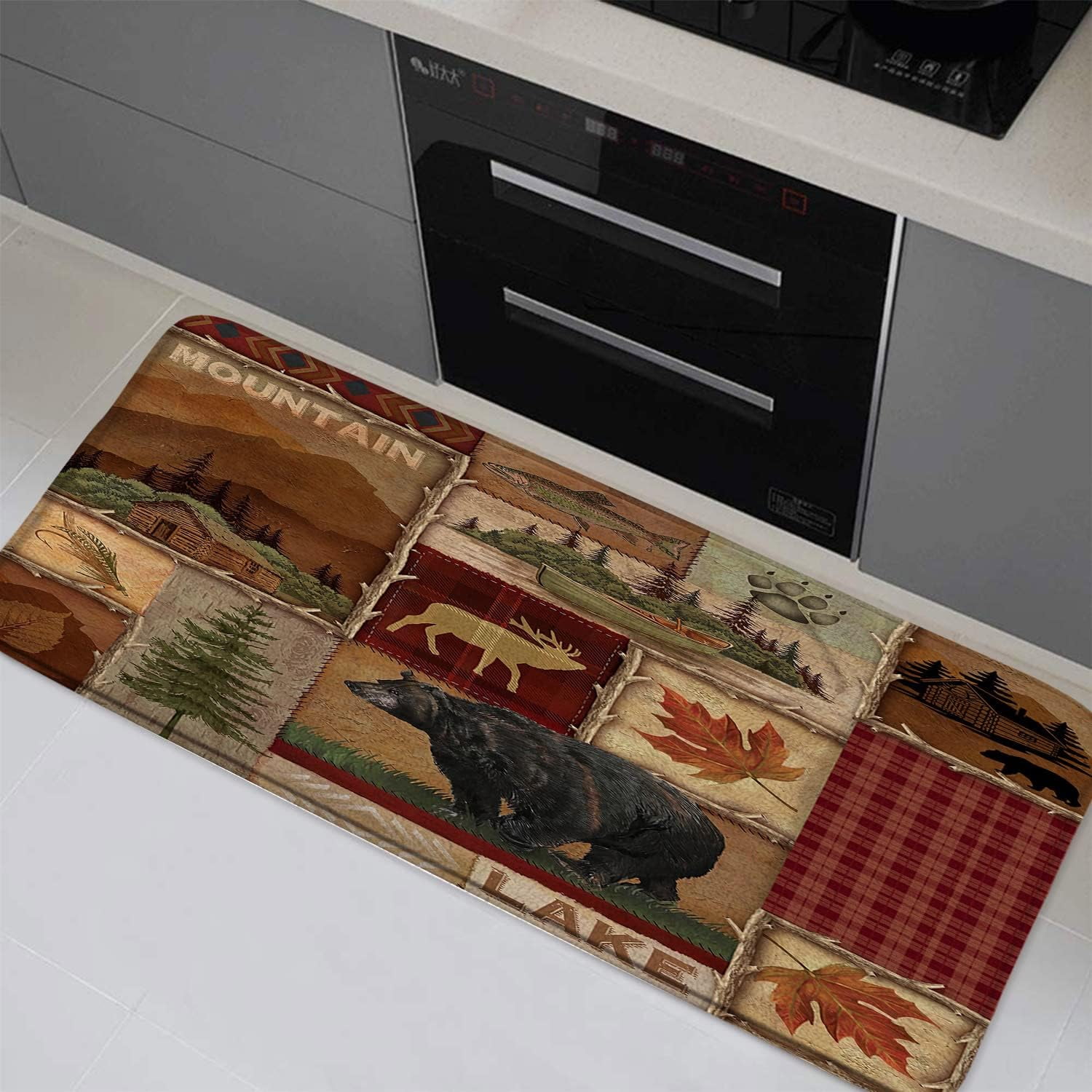 Rustic Cabin Bathroom Mat Bear Moose Wildlife Lodge Lake Mountain ...