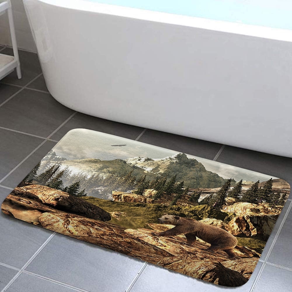 Rustic Cabin Bathroom Rugs for Bathroom, Cute Bear Forest Bath Mat ...