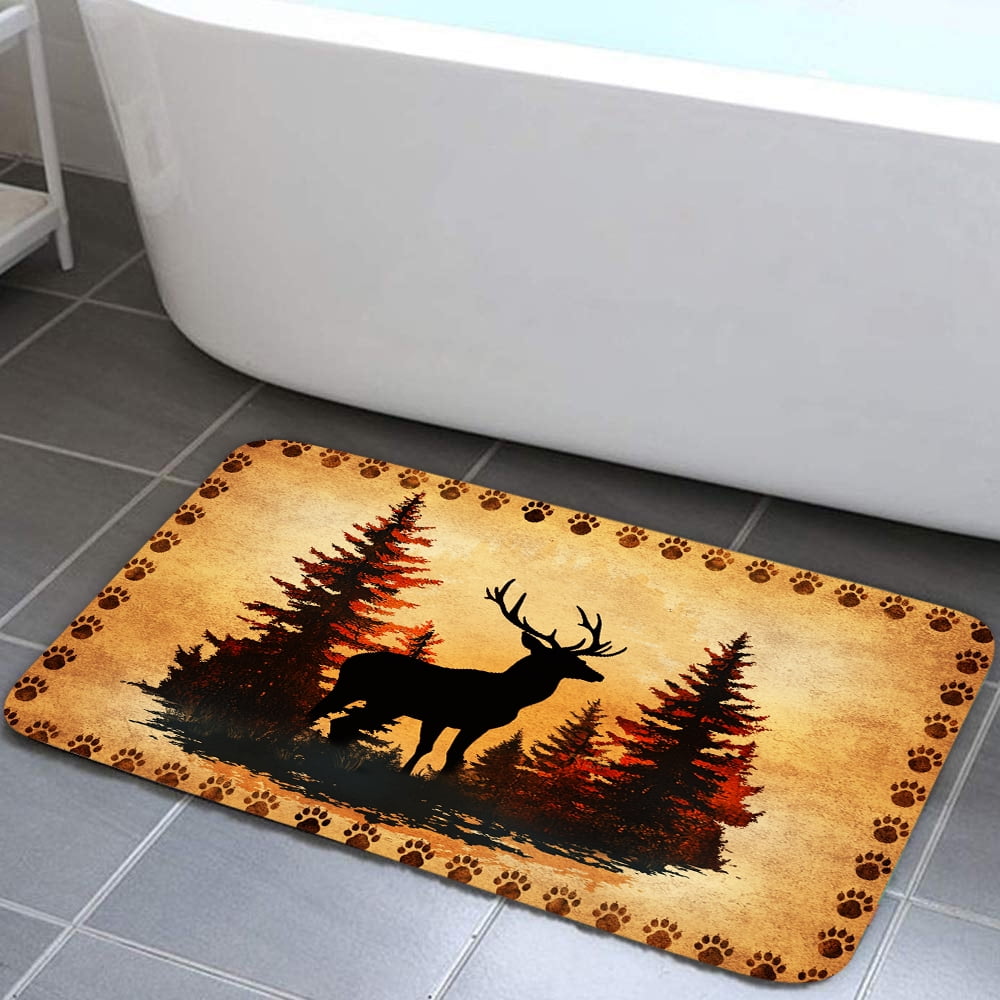 Rustic Cabin Bathroom Rugs, Farmhouse Country Bear Moose Forest ...