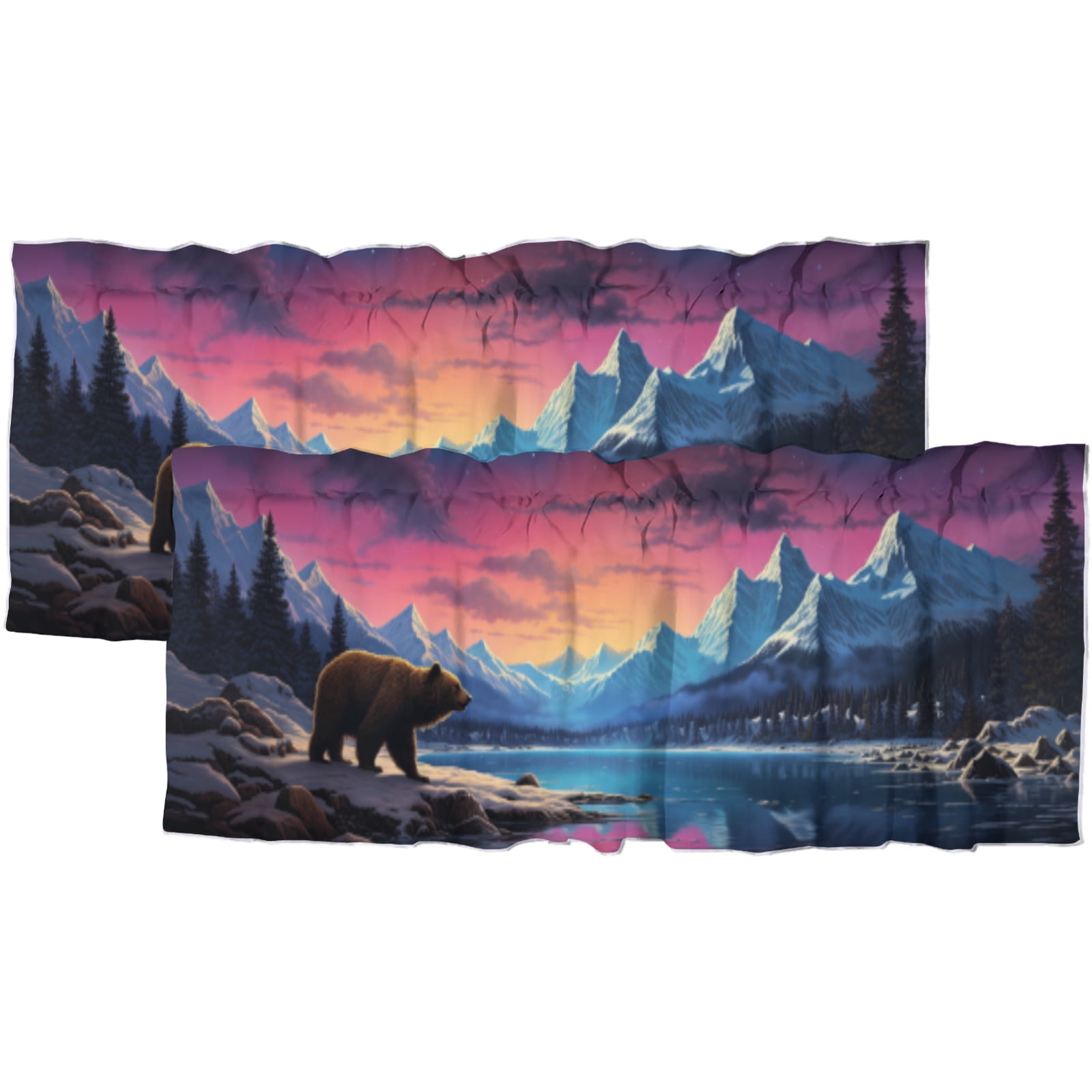 Rustic Cabin Bear Curtain Valances Lodge Forest Lake Farmhouse Safari ...