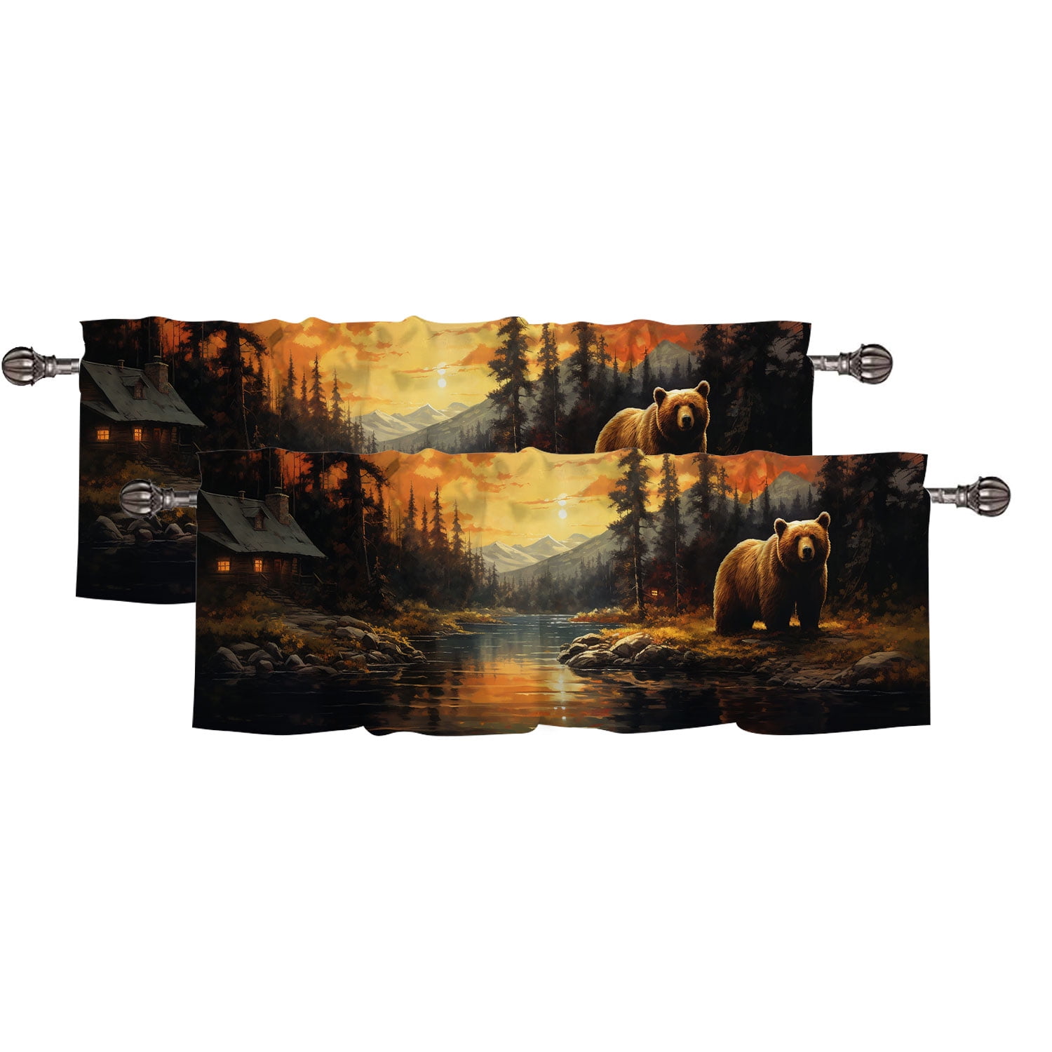 Rustic Cabin Bear Curtains Valances for Home Decor Farmhouse Wild ...
