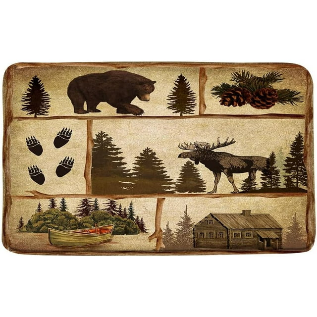 Rustic Cabin Bear Moose Bath Mat Farmhouse Lodge Country Hunting Wild ...