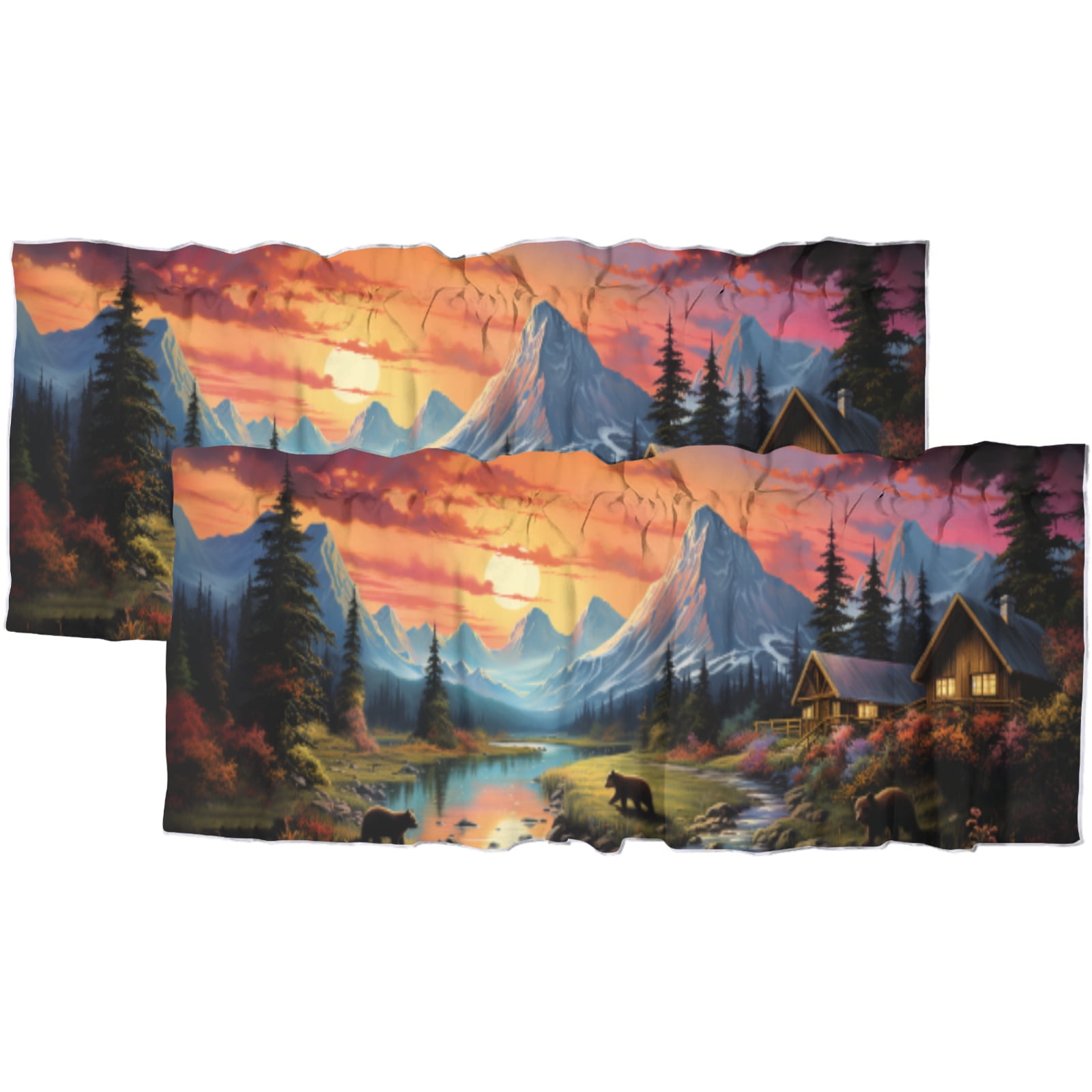 Rustic Cabin Bear Printed Window Curtains Valances Farmhouse Wild ...