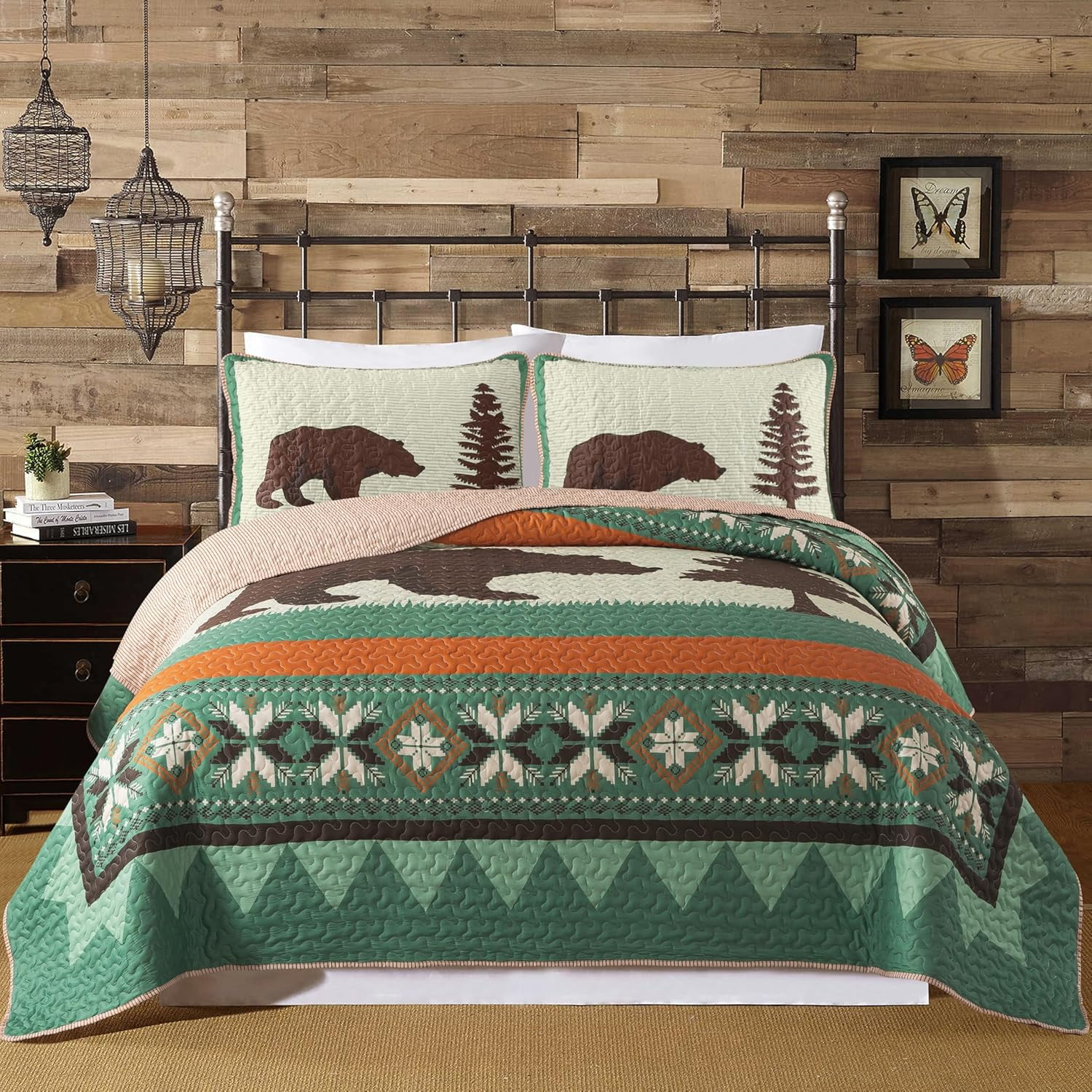 Rustic Cabin Bear Quilt Set - King Size with 2 Shams, Lodge Bedding ...