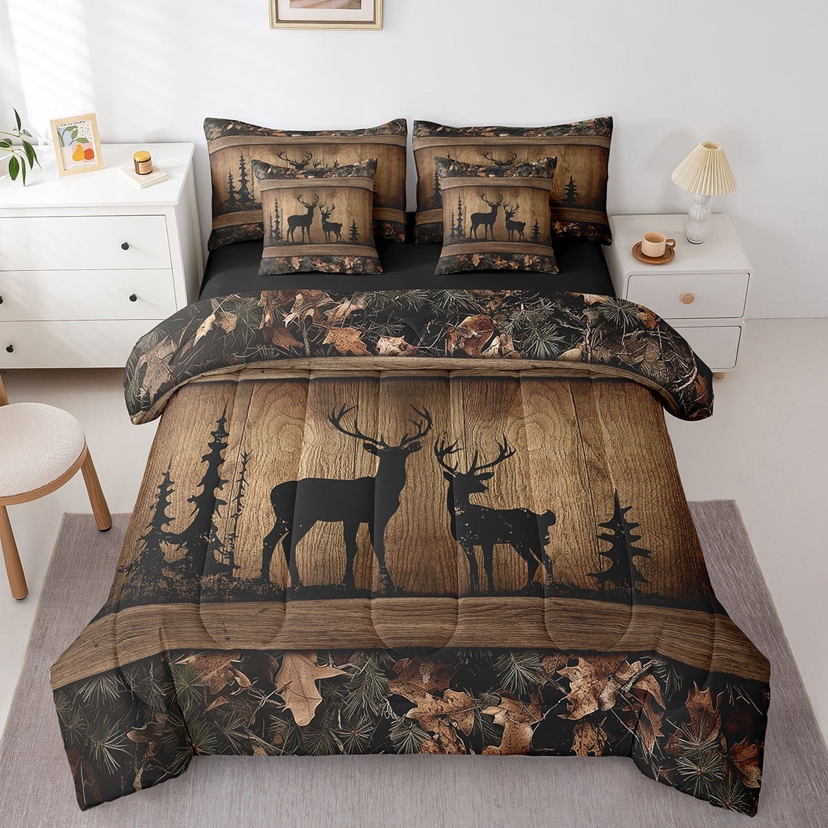 Rustic Cabin Bedding Sets 7 Piece Camo Hunting Deer Comforter Set Twin ...