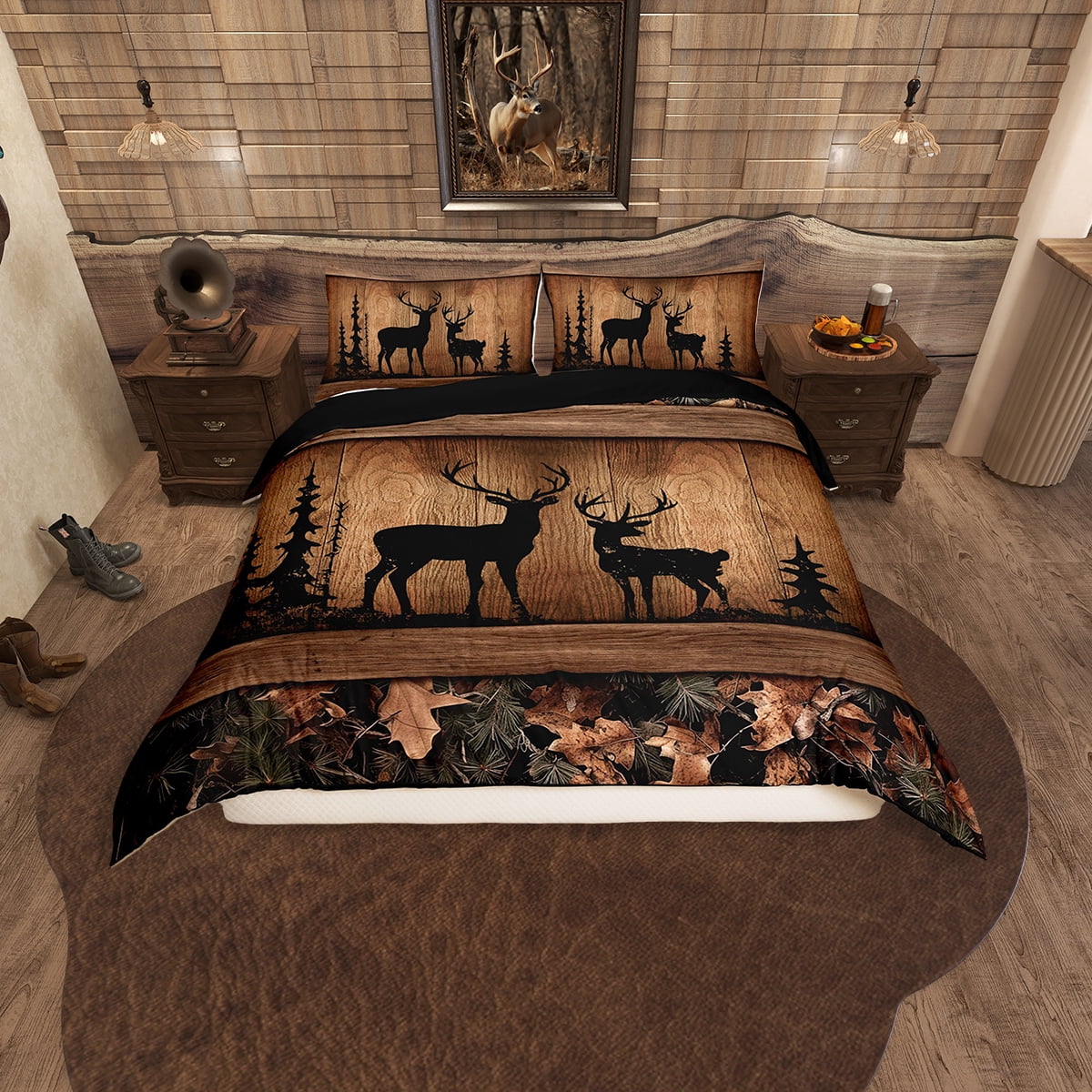 Rustic Cabin Bedding Sets Camo Hunting Deer Comforter Cover Queen ...
