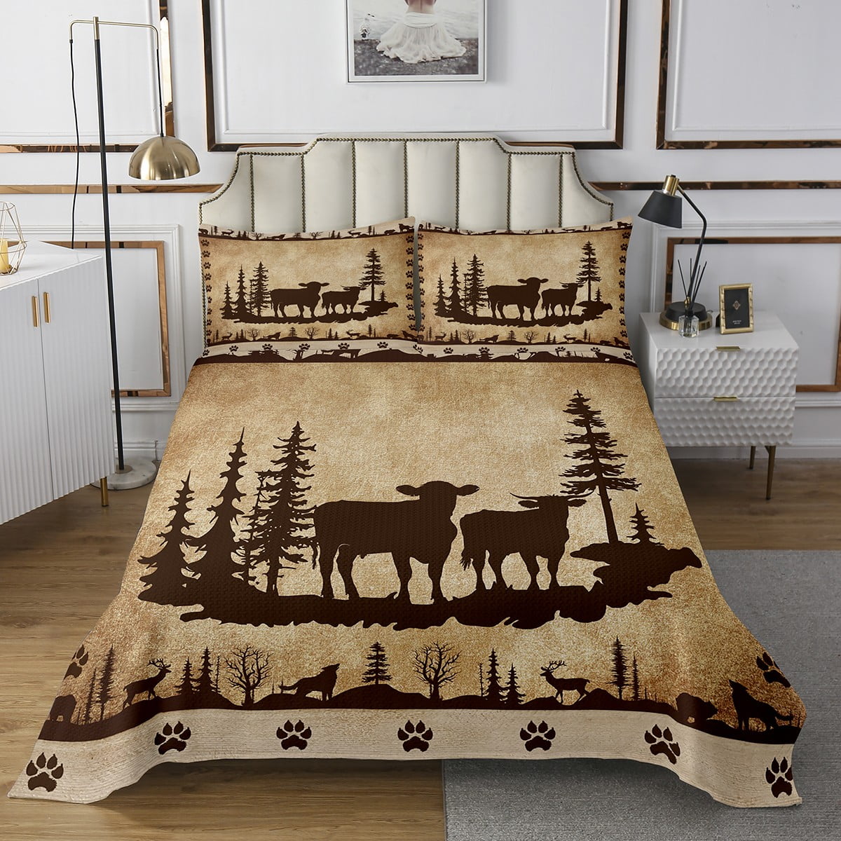 Rustic Cabin Bedspread Set Twin,Kawaii Sheep Farm Animals Bedding Set ...