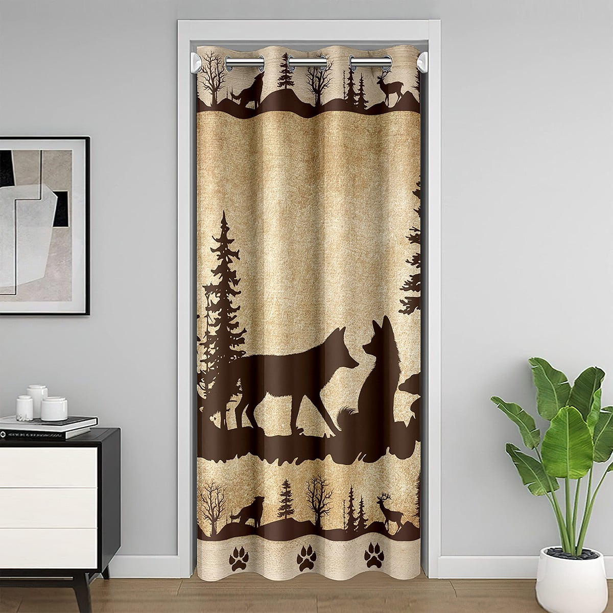 Rustic Cabin Blackout Curtain 42"W X 84"L,Fox Wild Animals Wildlife ...