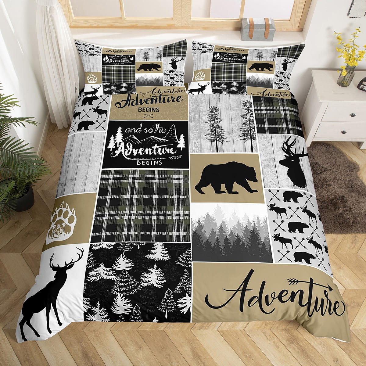 Rustic Cabin Comforter Cover For Men, Farmhouse Country Bear Moose ...
