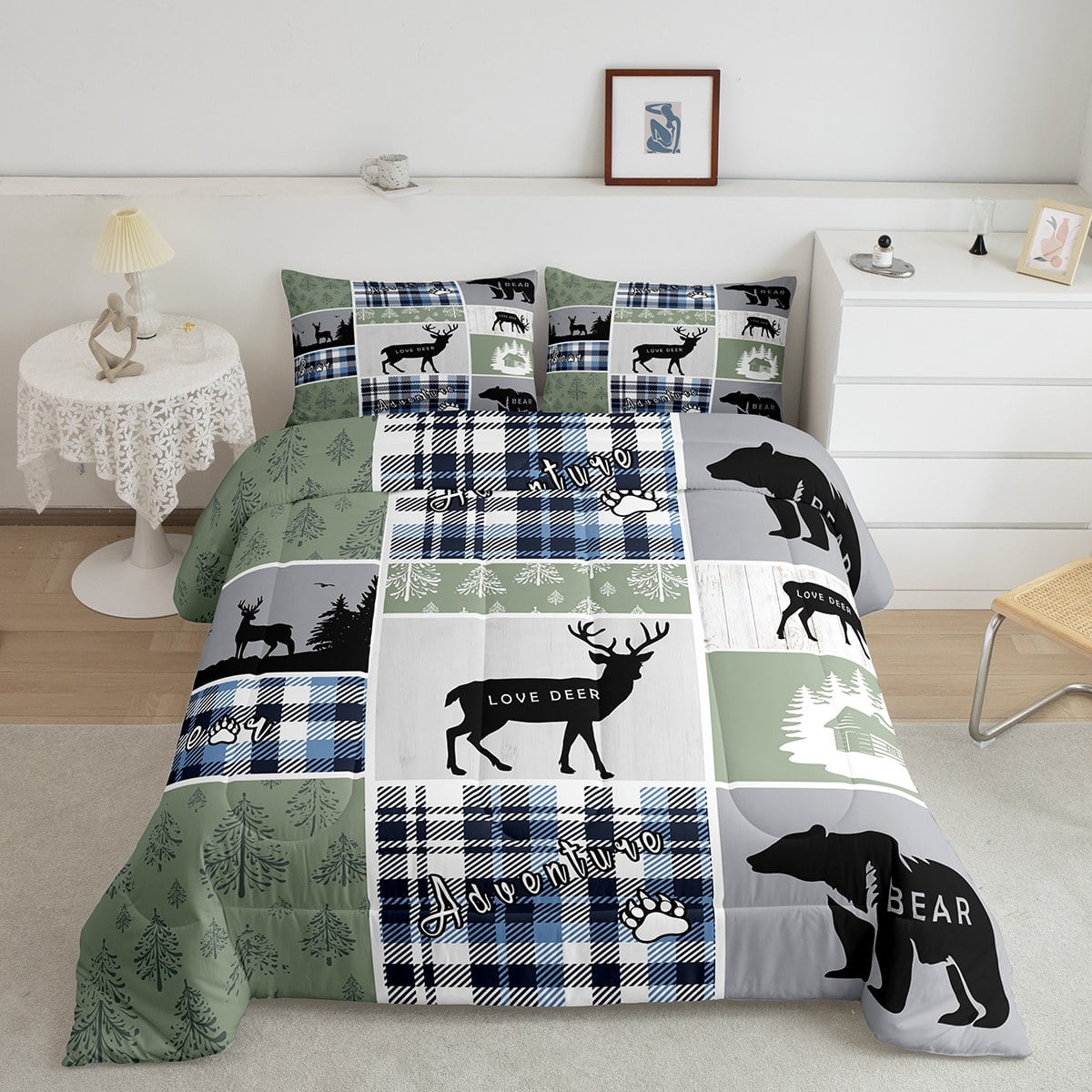 Rustic Cabin Comforter Set, Hunting Bear Deer Bedding Sets Twin, Forest ...