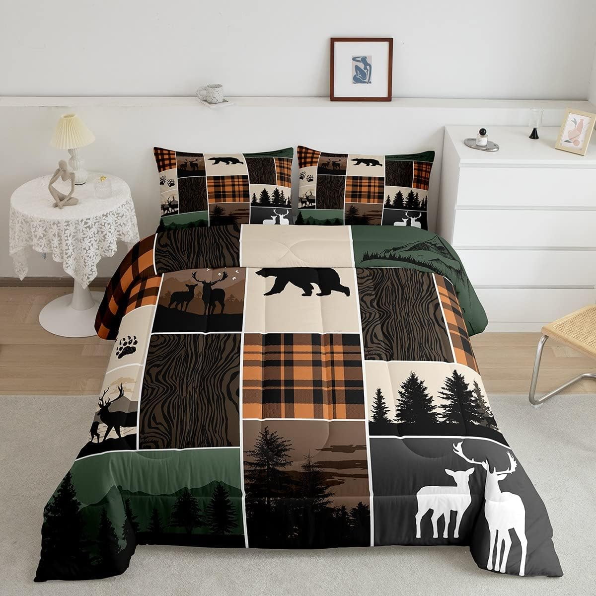 Rustic Cabin Comforter Set King Size, Hunting Bear Deer Down Comforter ...