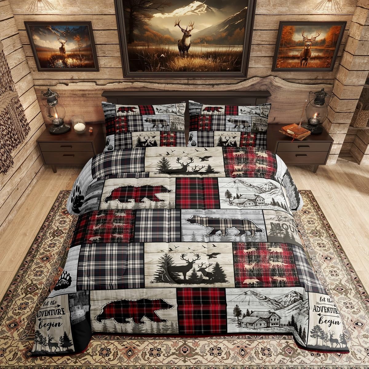 Rustic Cabin Comforter Set Queen Woodland Wolf Deer Bear Comforter for ...