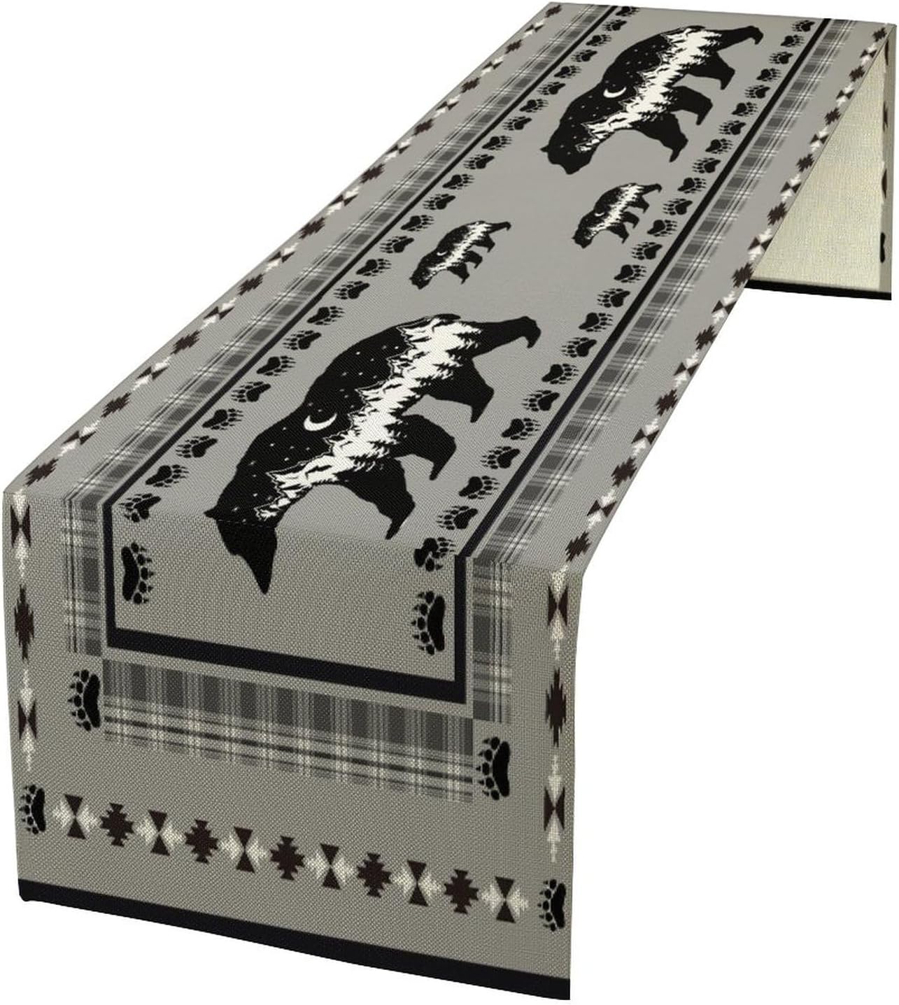 Rustic Cabin Country Table Runner, Bear Moon Retro Camping Lodge Tribal ...