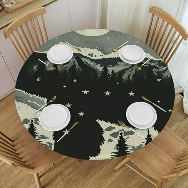Rustic Cabin Country Tablecloth, Bear Moon Retro Camping Tribal ...
