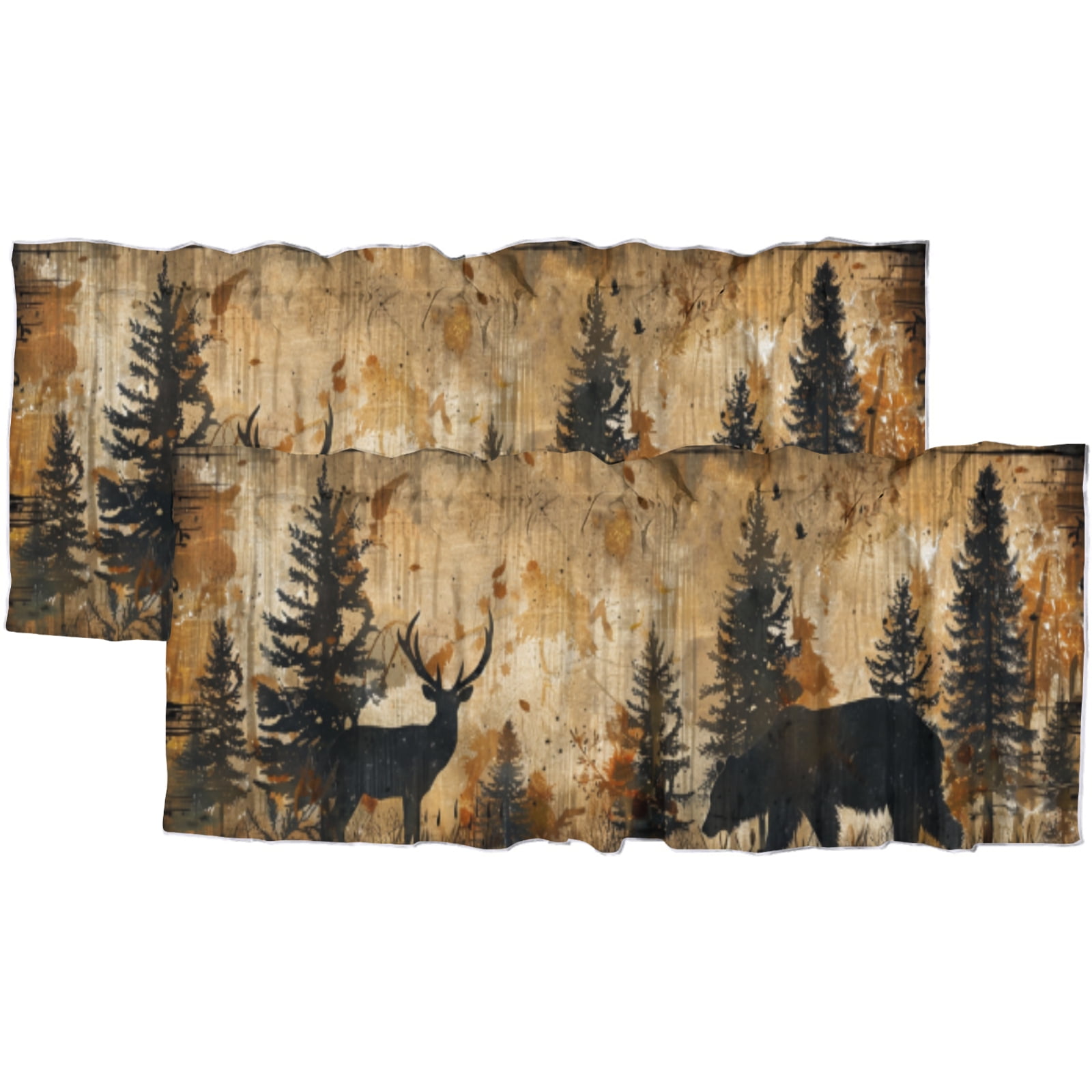 Rustic Cabin Curtain Valance for Kitchen Rod Pocket Forest Bear Deer ...