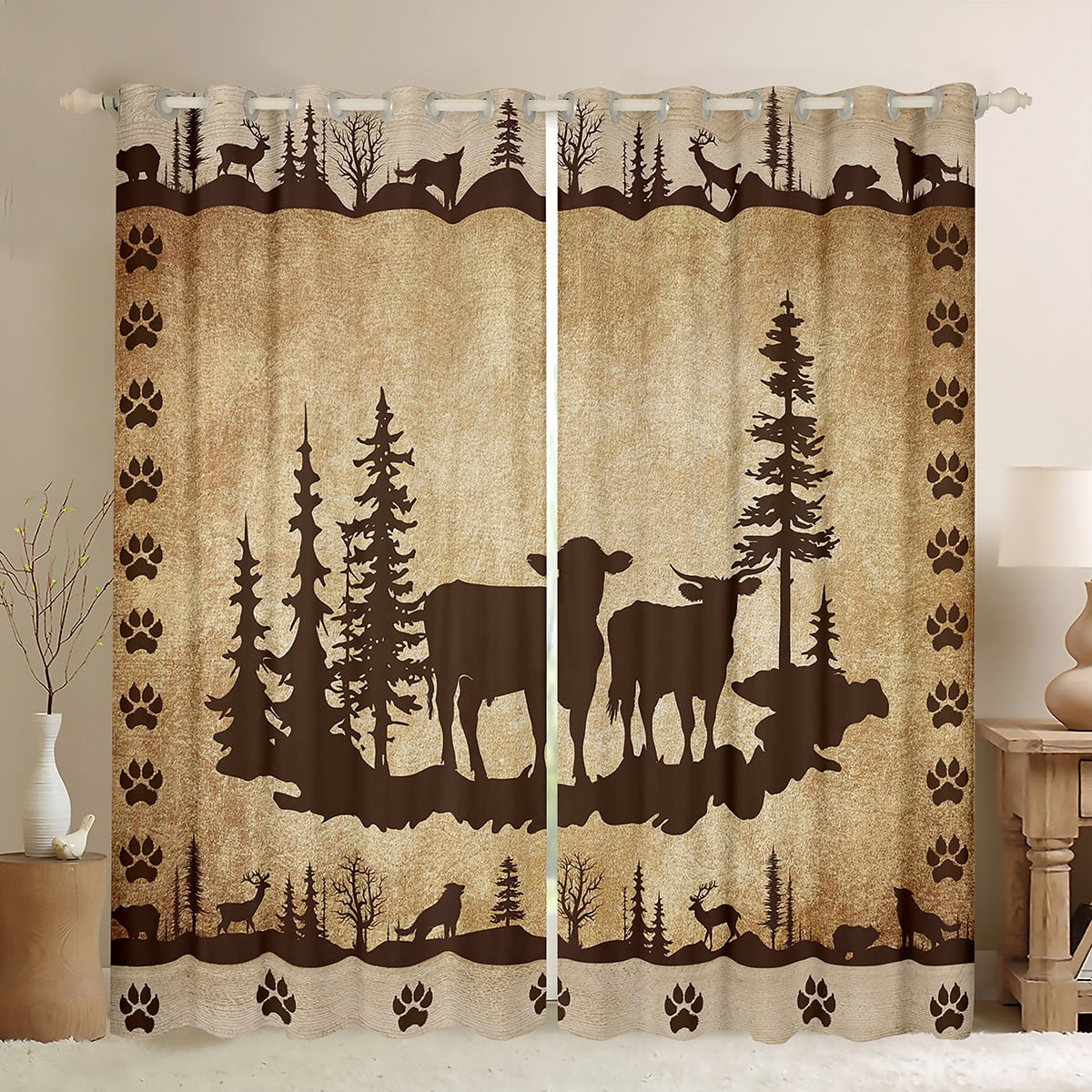 Rustic Cabin Curtains 2 Panels,(38Wx45L),Kawaii Sheep Farm Animals ...