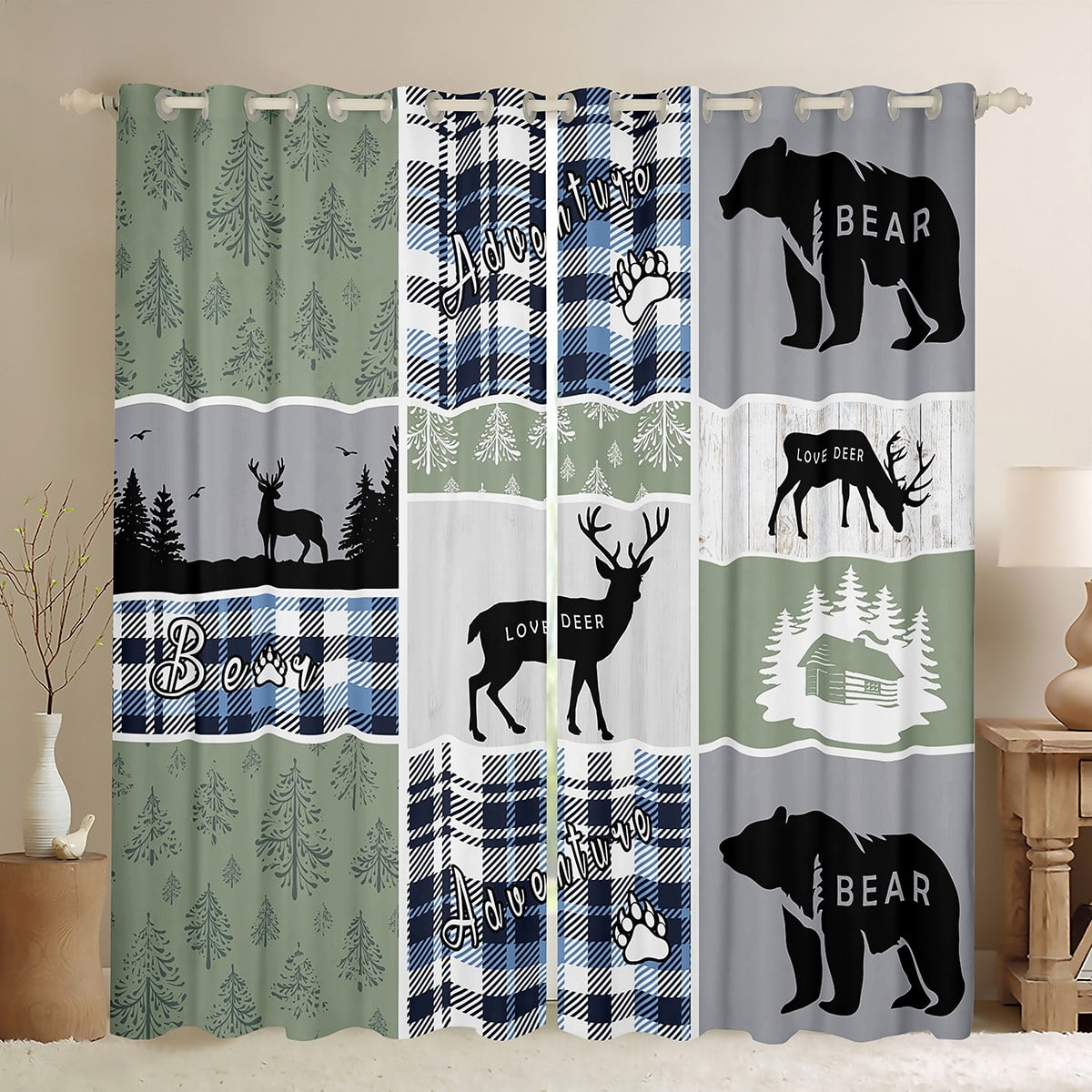 Rustic Cabin Curtains & Drapes, Hunting Bear Deer Curtains, Forest ...