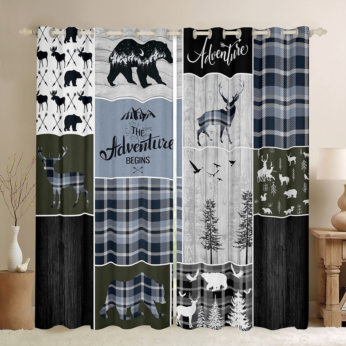 Rustic Cabin Curtains Bedroom, Bear Deer Blackout Curtains Teens Adult ...