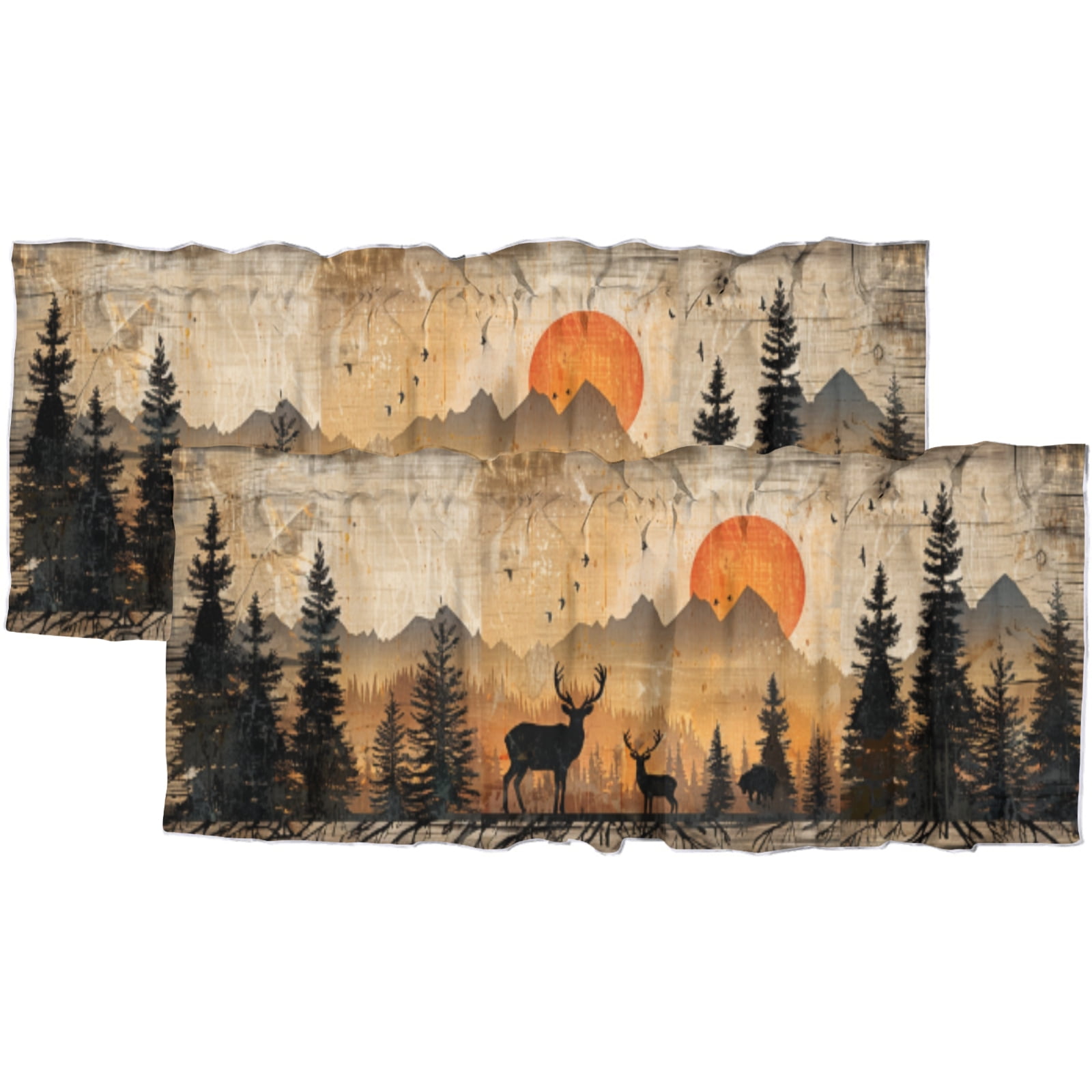 Rustic Cabin Curtains Valances for Home Decor Deer Forest on Country ...