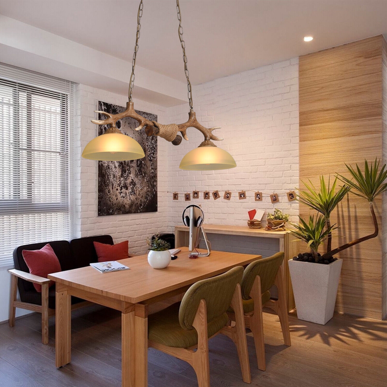 Rustic Cabin Deer Antler Chandelier 2-Light Hunter Lamp Fixture Ceiling ...