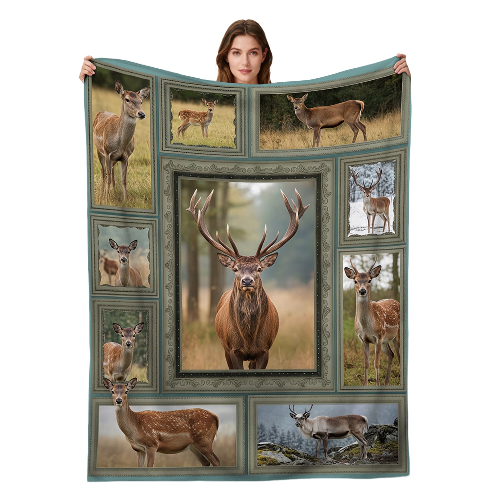 Rustic Cabin Deer Blanket, Plush Flannel Fleece Throw with Majestic ...