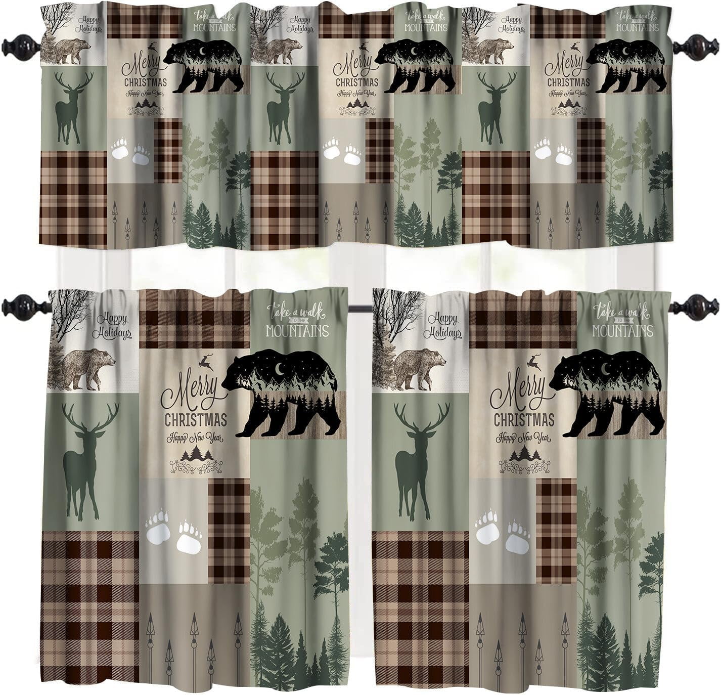 Rustic Cabin Deer Elk Kitchen Valance for Windows,Retro Bear Deer ...