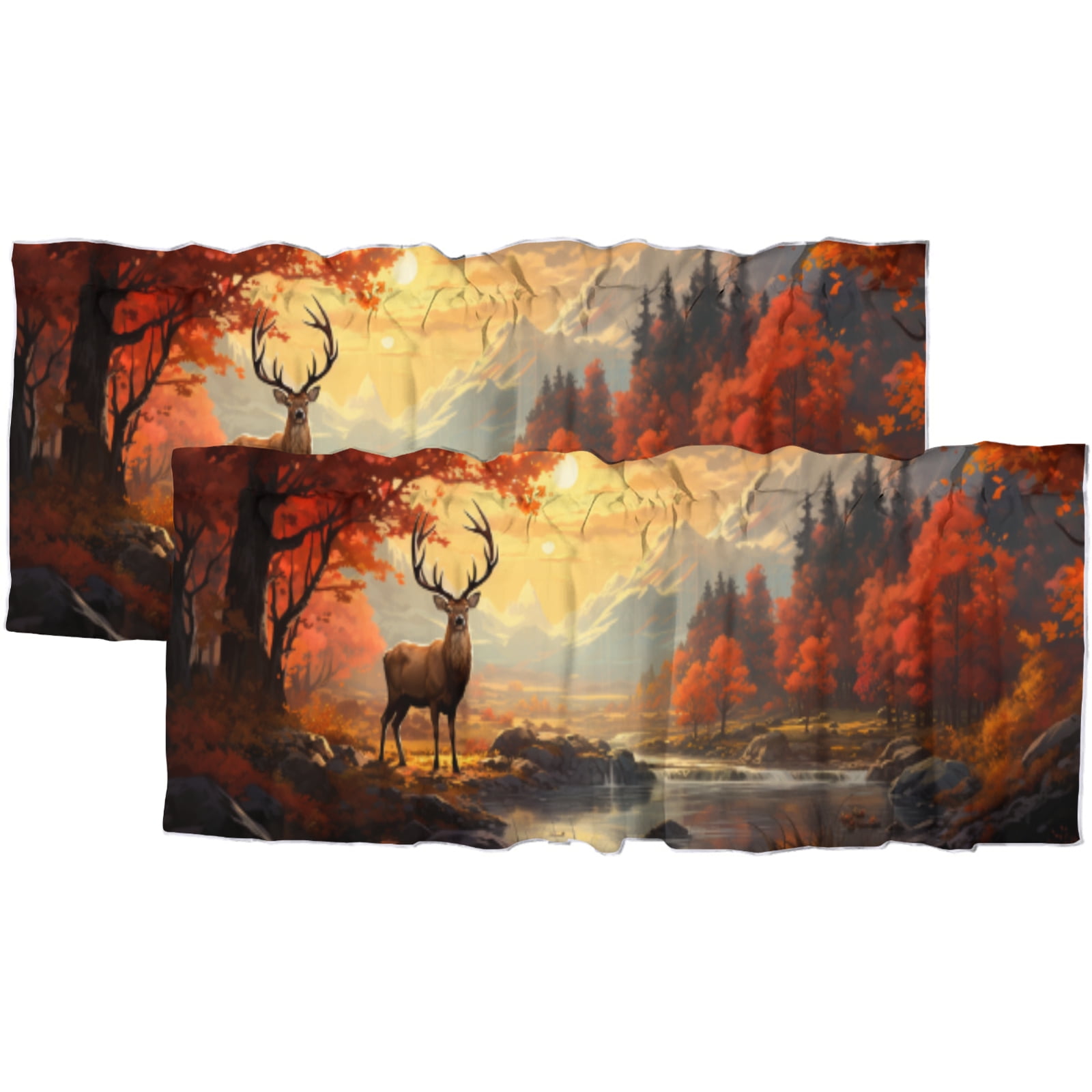 Rustic Cabin Deer Kitchen Valance Curtain Rod Pocket Fall Foggy Moose ...