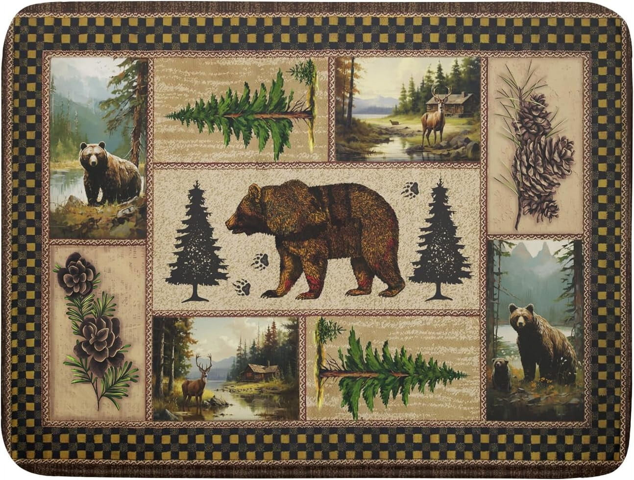 Rustic Cabin Dish Drying Mat 18x24 Inch,Retro Brown Bear Deer Wildlife ...