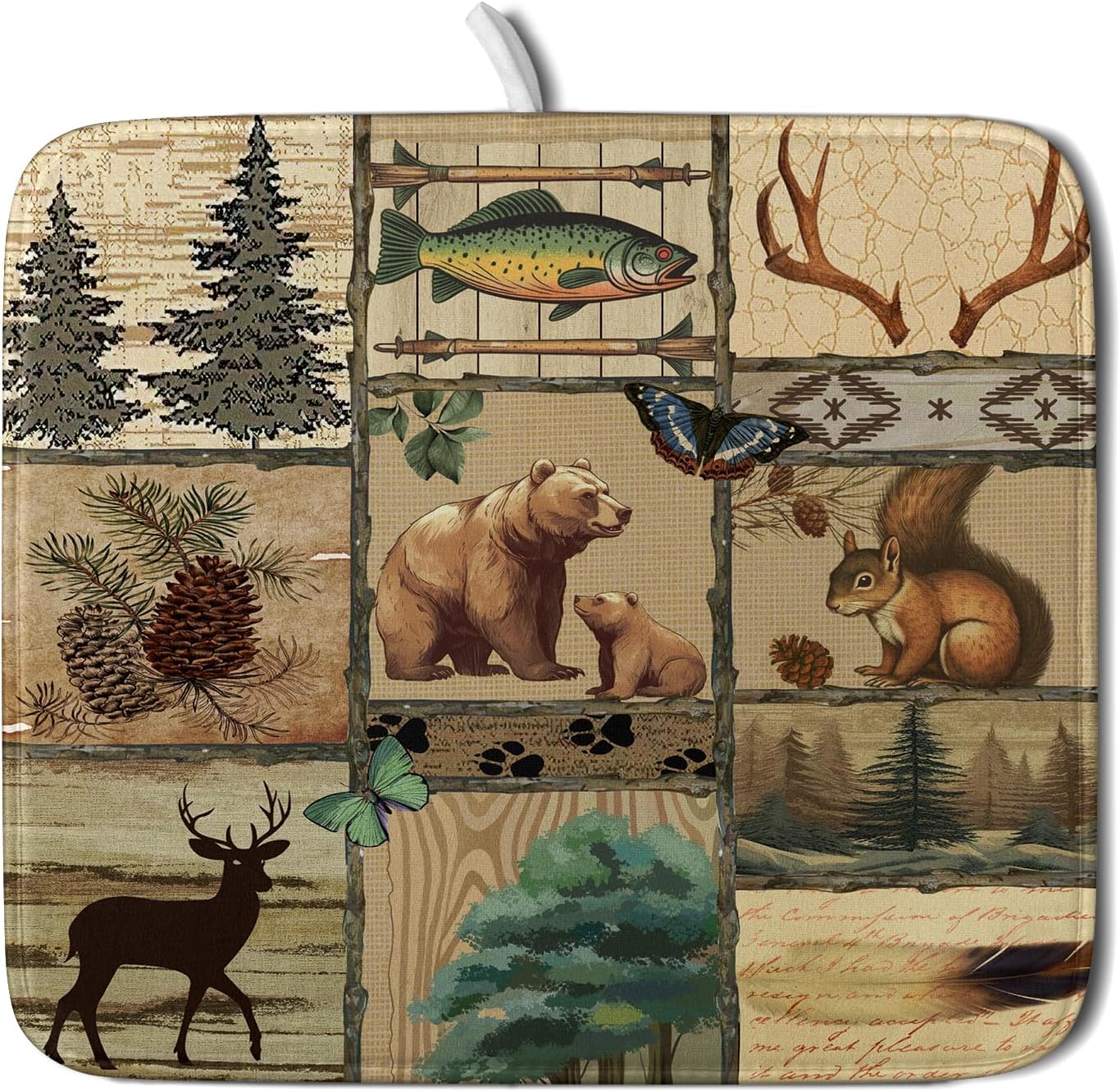 Rustic Cabin Dish Drying Mat - Forest Bear Moose Wildlife Drainer Mat ...