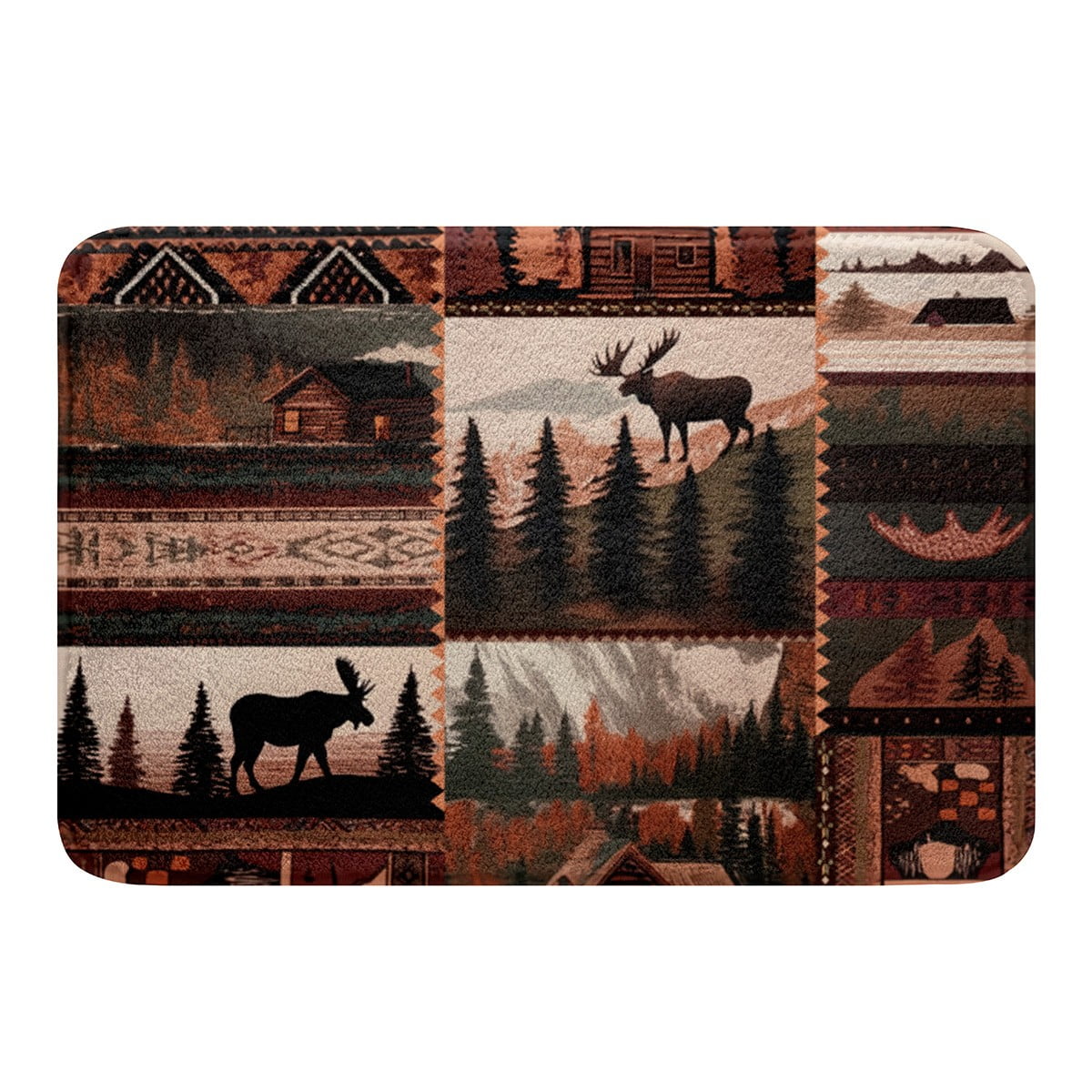 Rustic Cabin Door Mats Hunting Moose Bath Mat Non Slip 20"X32" Woodland ...