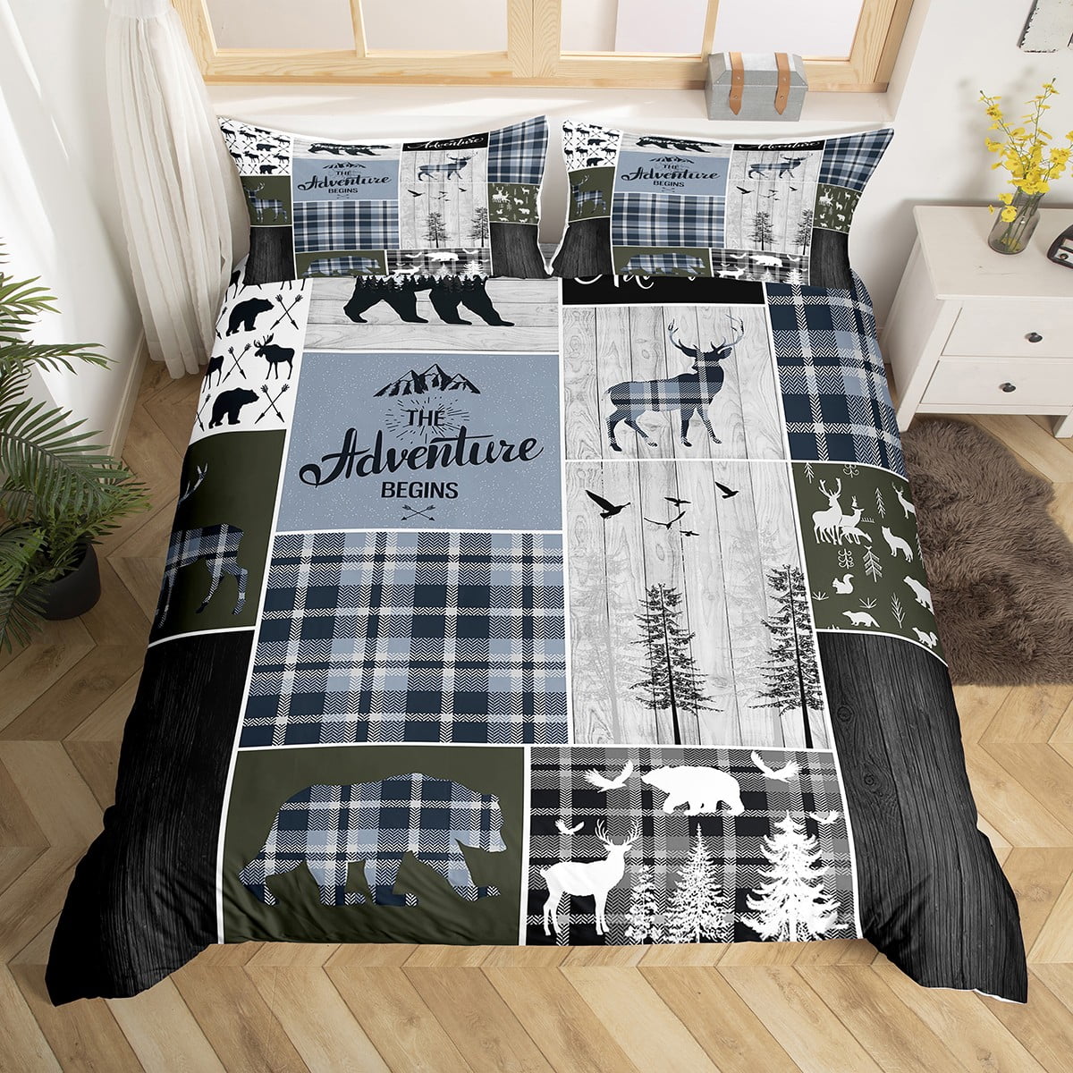 Rustic Cabin Duvet Cover Bedroom, Bear Deer Bedding Set Full Size Teens ...
