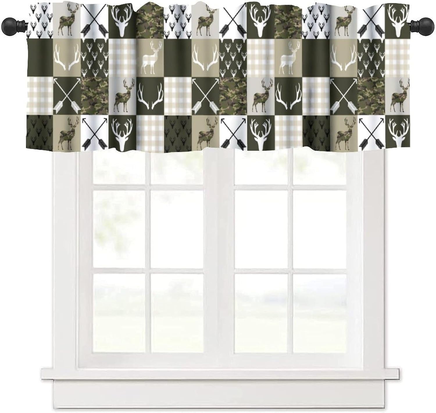 Rustic Cabin Kitchen Blackout Valance Curtains Bear Deer Forest Vintage ...