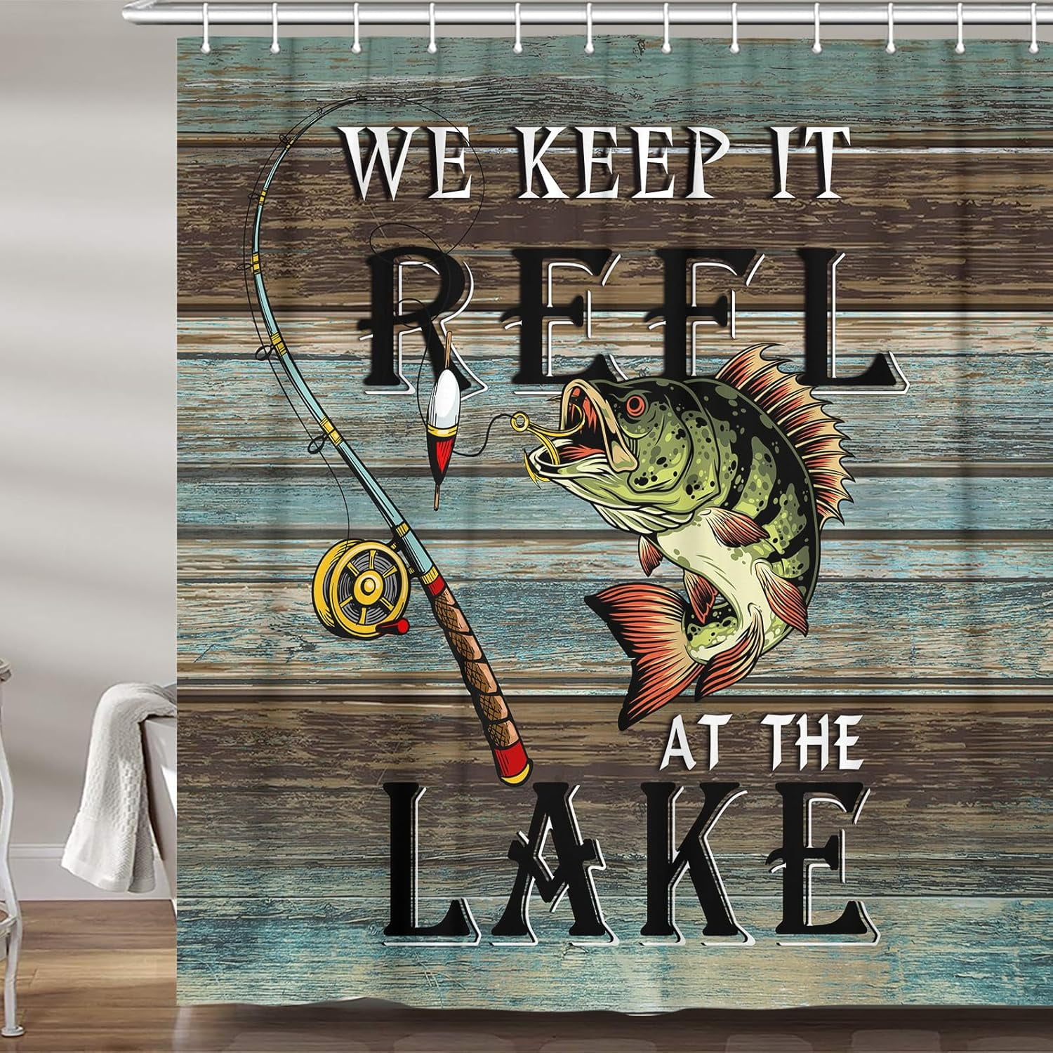 Rustic Cabin Lake House Shower Curtain, Lake Life Camper Fishing Bass ...