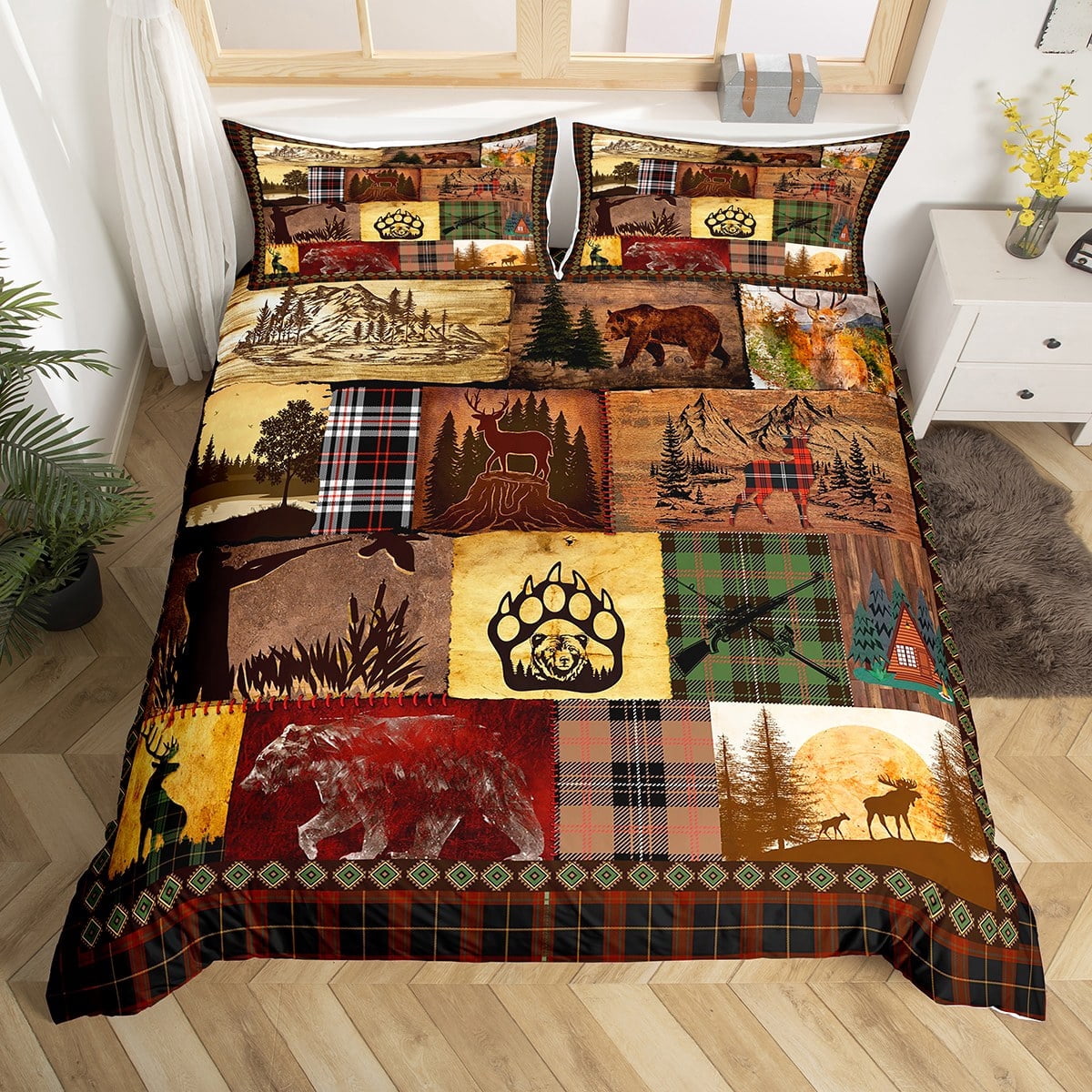 Rustic Cabin Lodge Bedding Set Patchwork Duck Bear Deer Moose Comforter ...