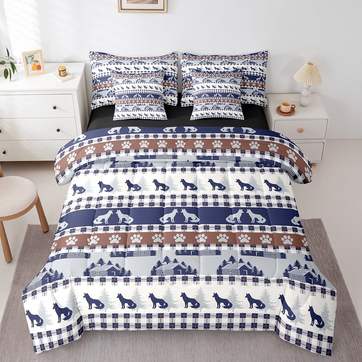 Rustic Cabin Lodge Bedding Set Twin 7 Pcs,Fox Wildlife Bed in a Bag ...