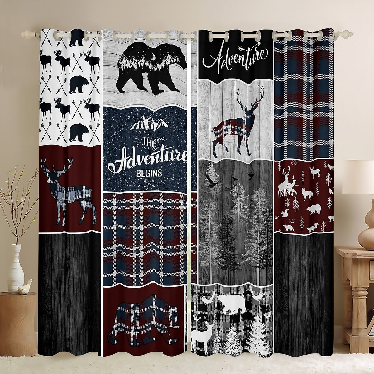 Rustic Cabin Lodge Blackout Curtains, Bear Deer Curtains & Drapes 38 ...