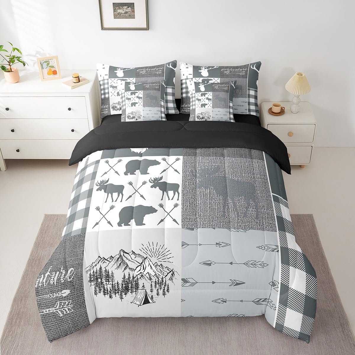 Rustic Cabin Lodge Comforter, Bear Deer Bed in A Bag Full 7 Pieces ...