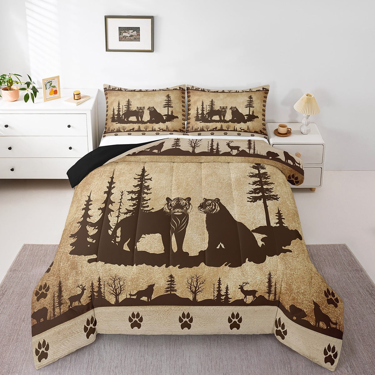 Rustic Cabin Lodge Decor Comforter Set Queen,Tiger Safari Animals ...